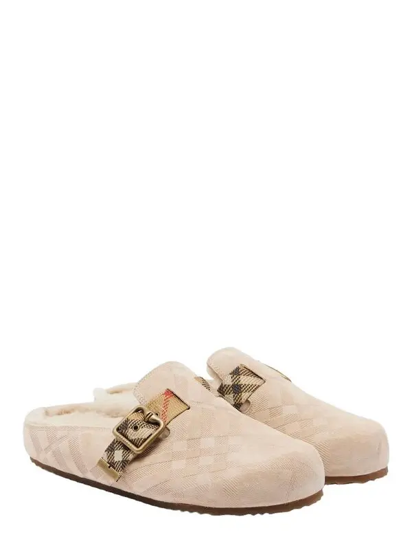 Burberry Shearling-lined Suede Clogs - Beige