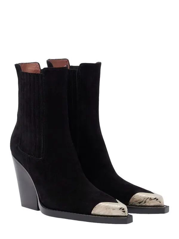 Paris Texas Embellished Suede Ankle Boots - Black