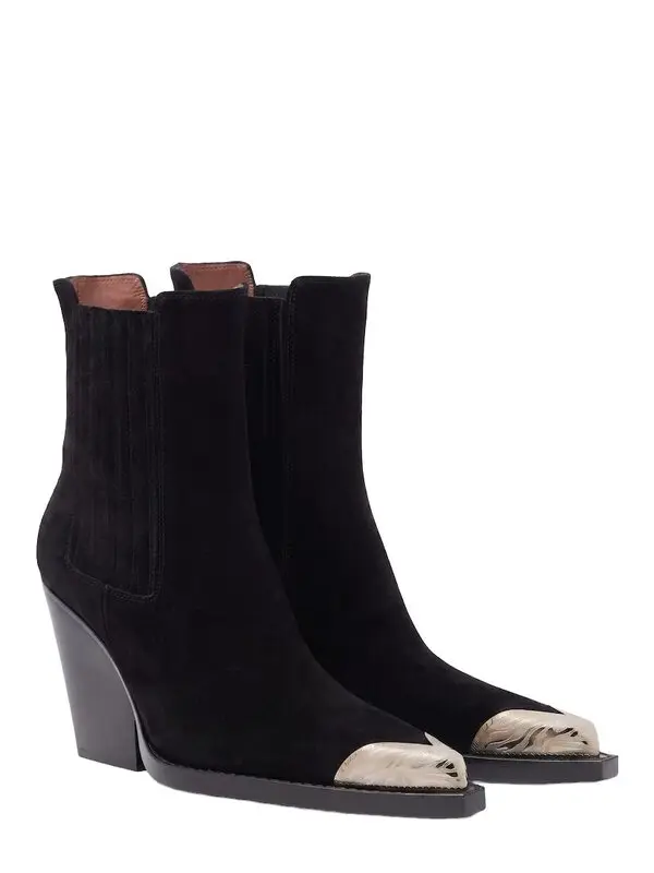 Paris Texas Dallas Embellished Suede Ankle Boots - Black
