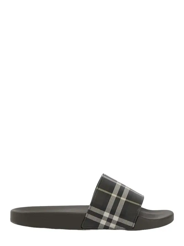 Burberry Checked Rubber Slides - Grey