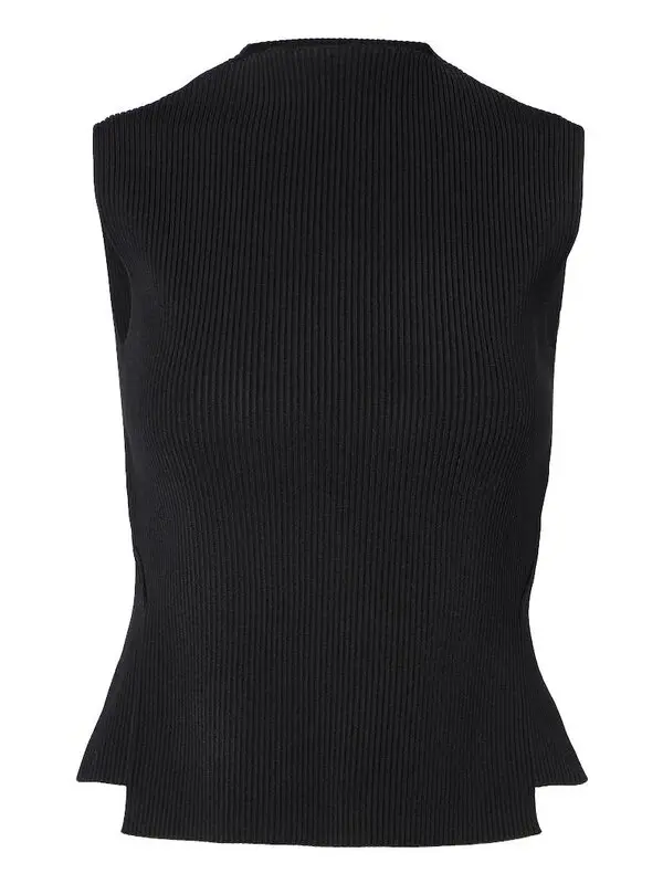 Victoria Beckham Ribbed-knit Zip-up Top - Black
