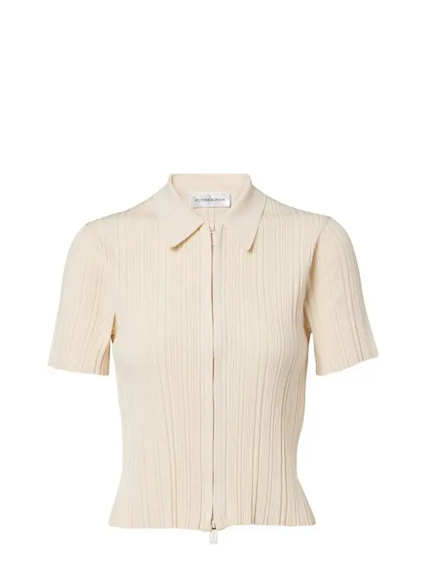 Victoria Beckham Ribbed-knit Zip-up Top - White