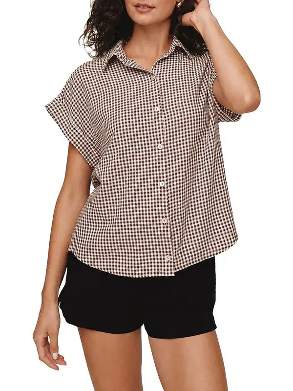 Bella Dahl Gingham Short Sleeve Shirt - Brown Micro Gingham