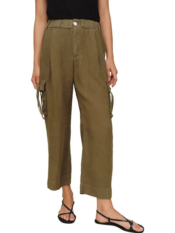 Bella Dahl Cargo Tie Ankle Linen Pants - Olive Stone