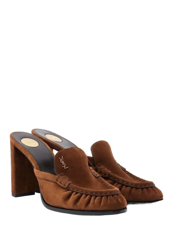 Saint Laurent Le Loafer Cassandre Suede Mules - Brown
