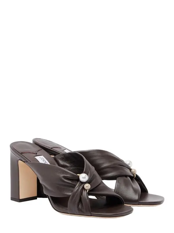 JIMMY CHOO Rafi Embellished Leather Mules - Brown