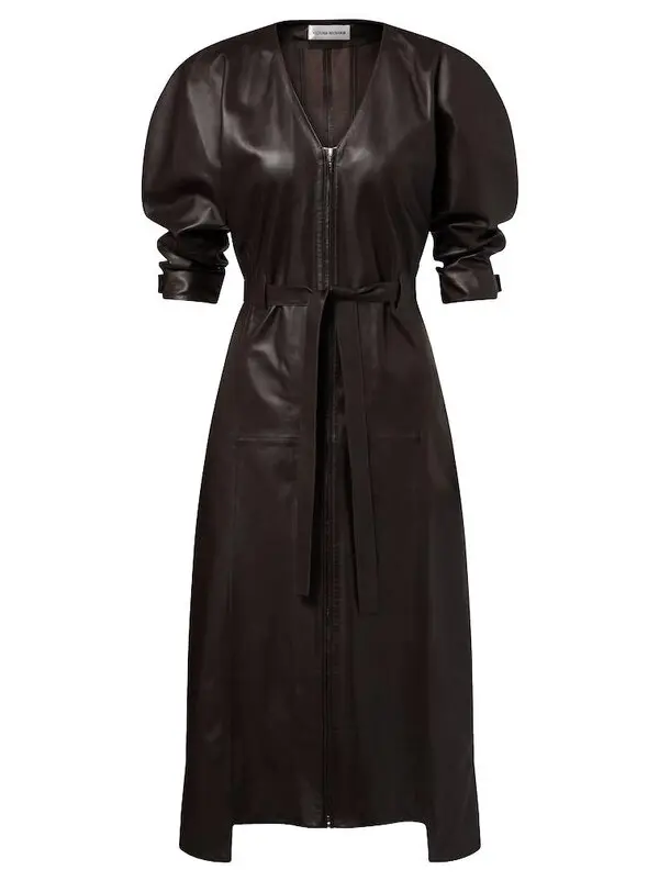 Victoria Beckham Leather Midi Dress - Brown