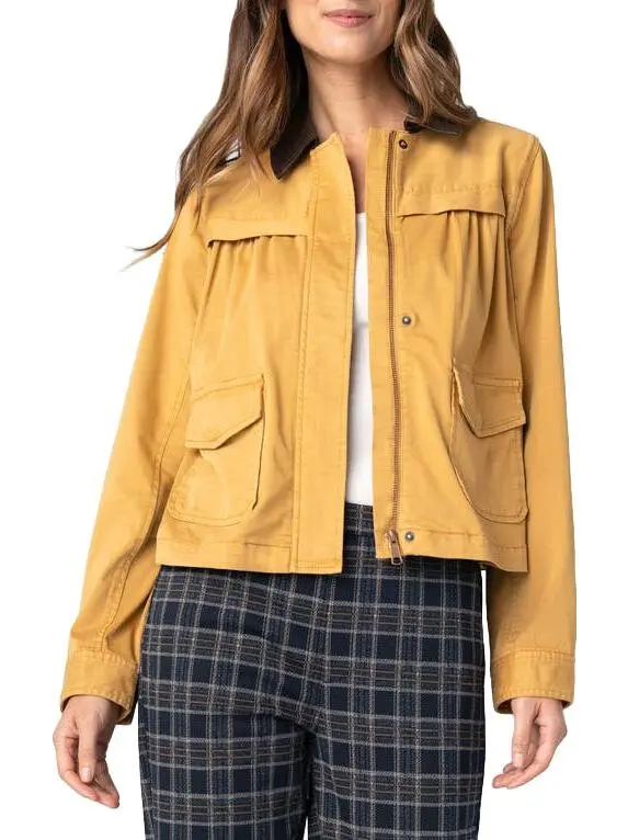 LIVERPOOL Cropped Jacket With Faux Leather Collar - Gold Rush