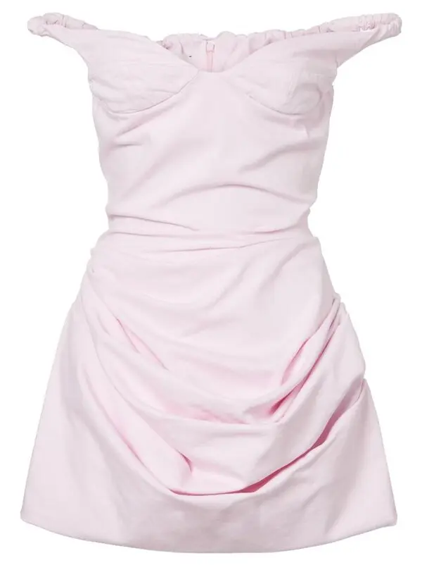 Magda Butrym Gathered Off-shoulder Denim Mini Dress - Pink