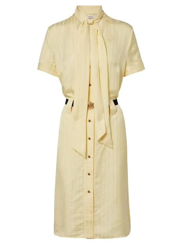 Versace Greca Jacquard Satin Shirt Dress - Yellow