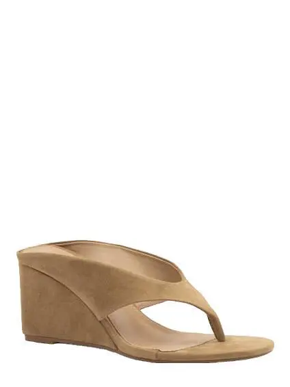 THERAPY AUSTRALIA Sera Wedge Thong Heel Sandals - Wheat Microsuede