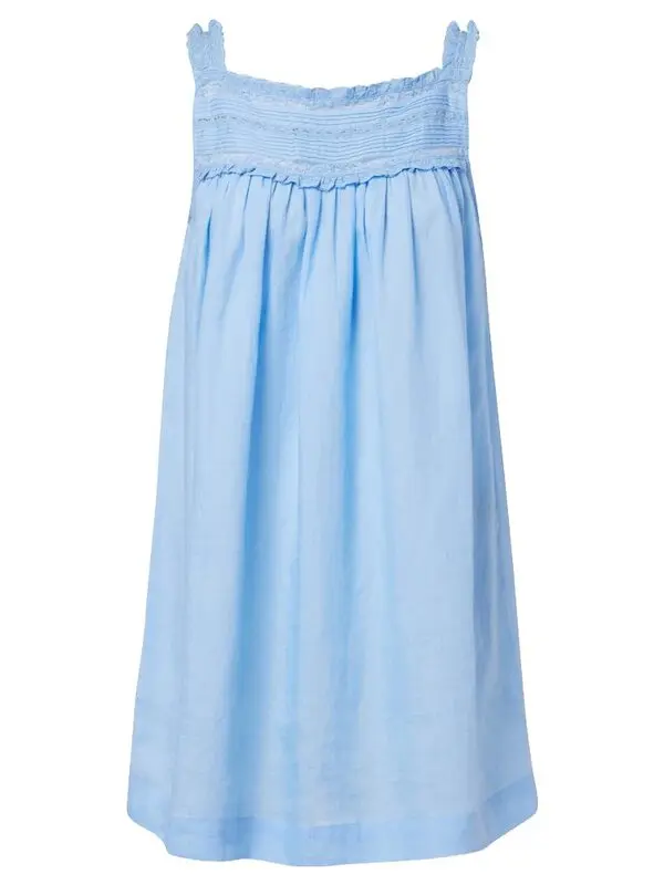 DÔEN Bea Lace-trimmed Ramie Mini Dress - Blue