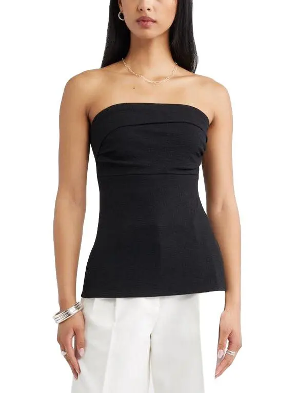 OPEN EDIT Puckered Crepe Bandeau Top - Black