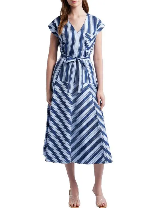 ZOE AND CLAIRE Striped Tie Waist Maxi Dress - Blue Stripe