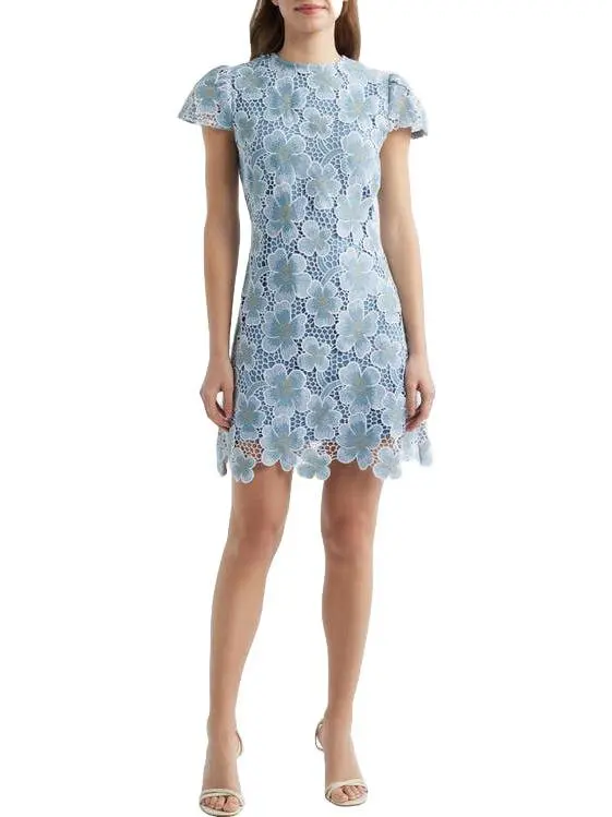 ZOE AND CLAIRE Floral Lace Cap Sleeve Dress - Blue