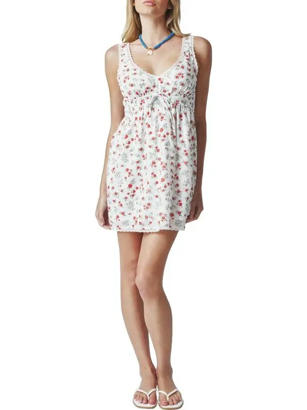 FLORENCE BY MILLS Ditsy Floral Lace Trim Mini Dress - Cayenne/forest
