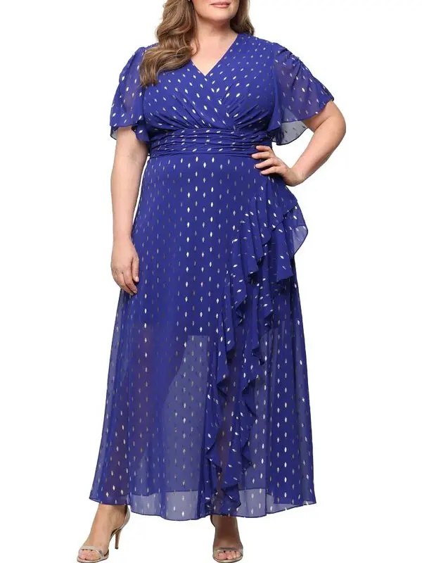 SL FASHIONS Flutter Sleeve Fil Coupé Maxi Dress - Iris