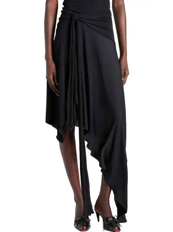 Alexander McQueen Asymmetrical Jersey Skirt With Tie Detail - Black