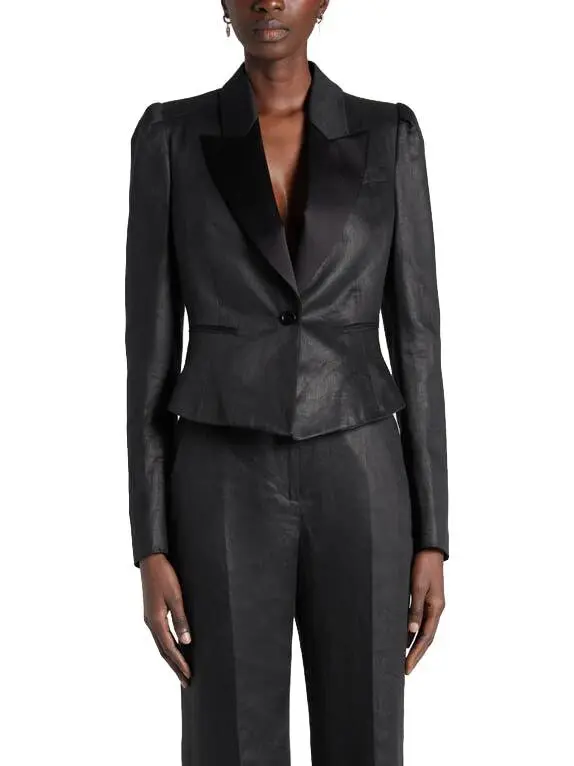 Alexander McQueen Peak Lapel Puff Sleeve Linen Jacket - Black