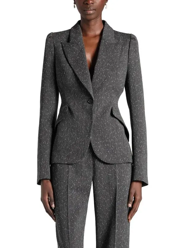 Alexander McQueen One-button Puff Sleeve Stretch Wool Jacket - Grey
