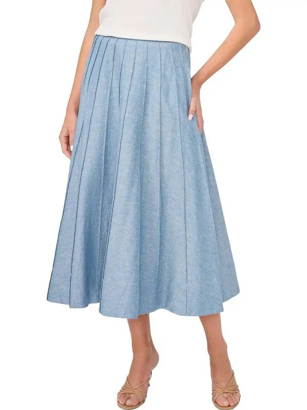Halogen Pintuck Panel Midi Skirt - Medium Chambray