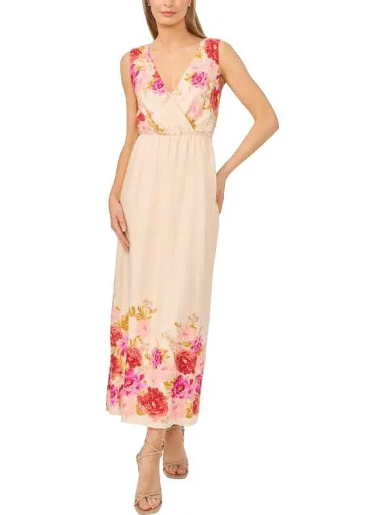 Halogen Floral Print Sleeveless Back Tie Maxi Dress - Buttercream