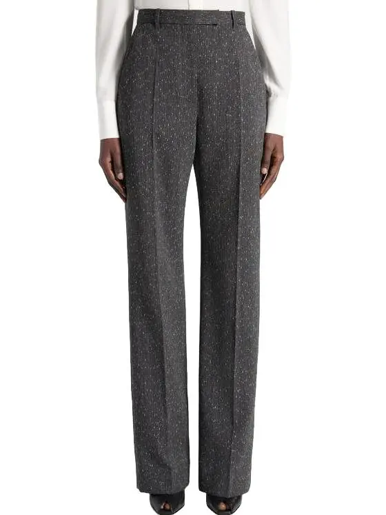 Alexander McQueen High Waist Wool Blend Slub Straight Leg Pants - Grey