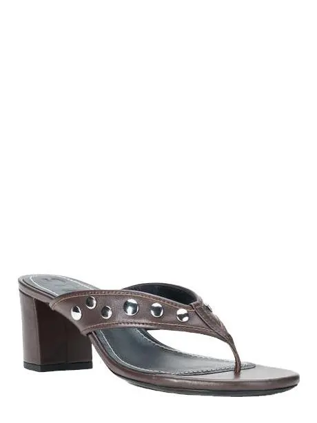 Staud Nova Studded Thong Block Heel Sandal - Espresso Studs