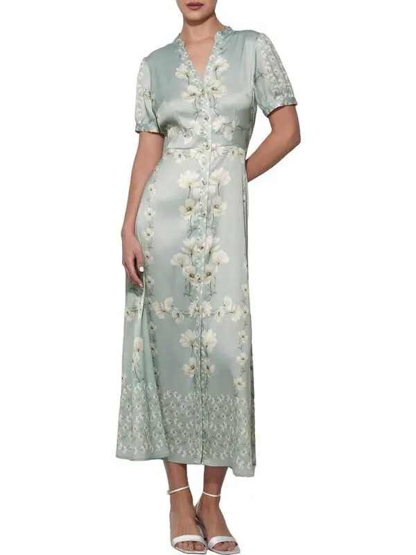 Adelyn Rae Floral Print Satin Maxi Dress - Sage/cream