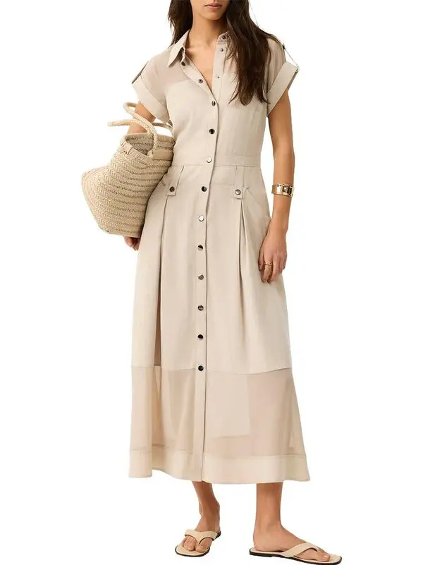 Mint Velvet Utility Midi Dress With Sheer Paneling - Camel