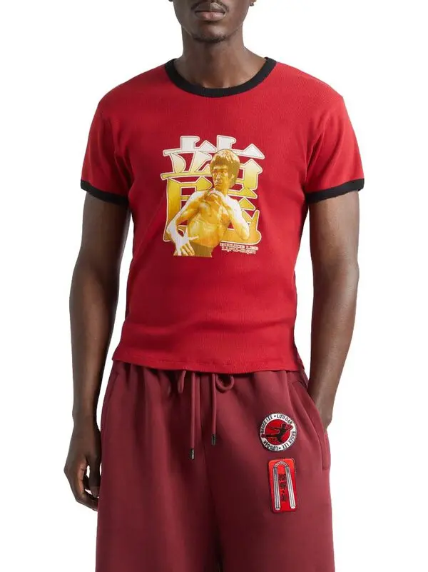 LU'U DAN Bruce Lee Rib Cotton Ringer T-shirt - Chilli
