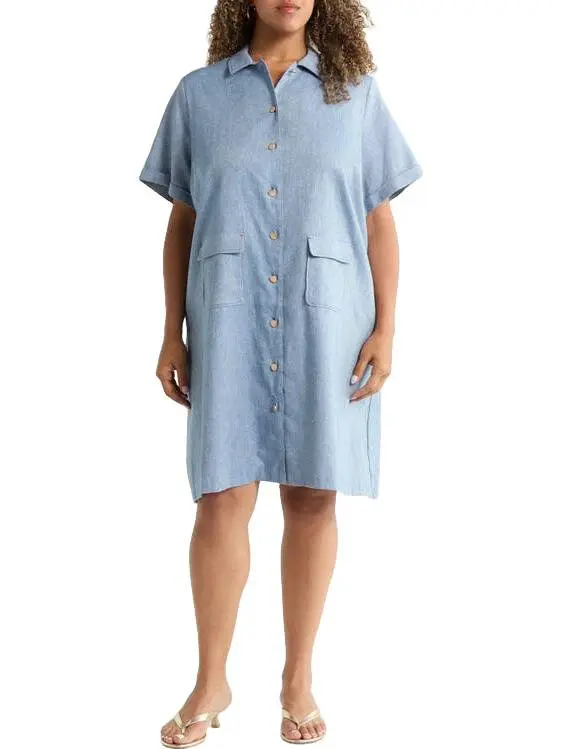 Halogen Button-up Pocket Shirtdress - Medium Chambray