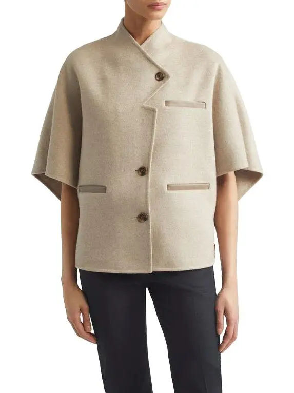 Max Mara Cashmere Cape With Leather Trim - Stone