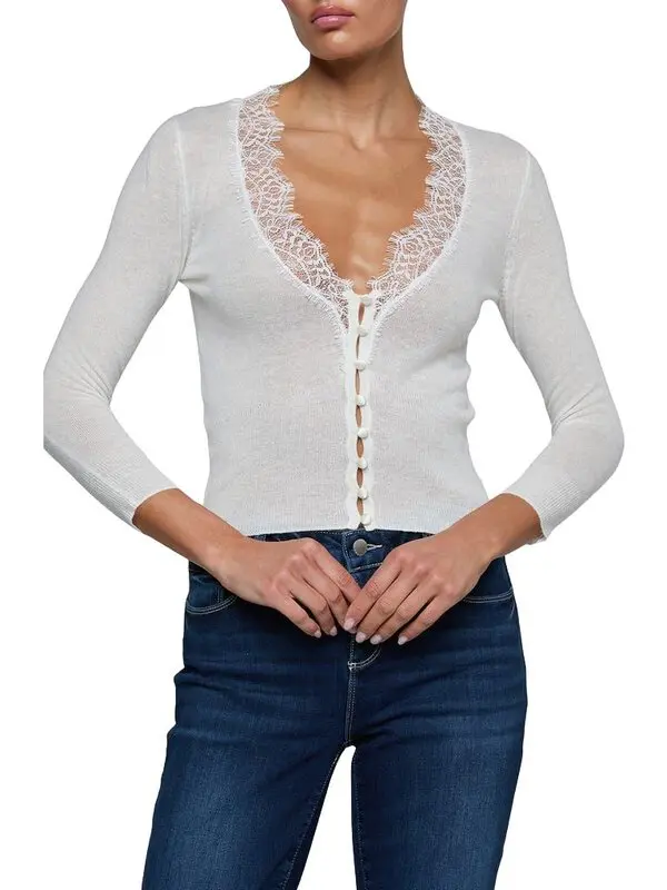 L'Agence Eluna Lace Detail Cardigan - Ivory