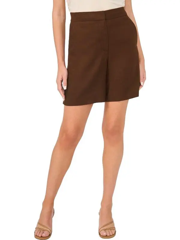 Halogen Tailored High-waisted Linen Blend Shorts - Chicory Coffee