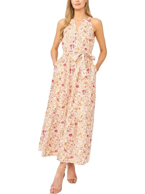 Halogen Floral Belted Tiered Maxi Dress - Buttercream