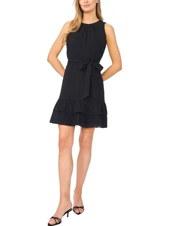 Halogen Ruffle Hem Sleeveless Tie Waist Mini Dress - Rich Black