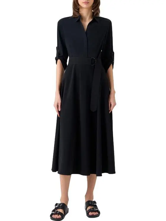 Akris Belted Laser Cut Crepe Midi Shirtdress - Black