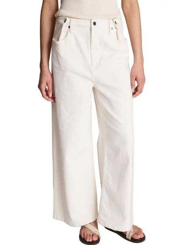 KENNETH COLE Adjustable Waist Wide Leg Pants - Pure White