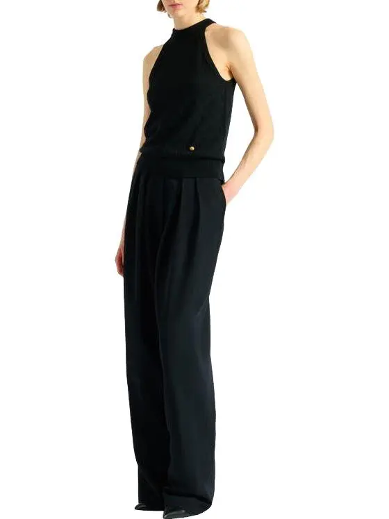 Balmain Sleeveless Knit Top With Lion Chain Medallion - Black