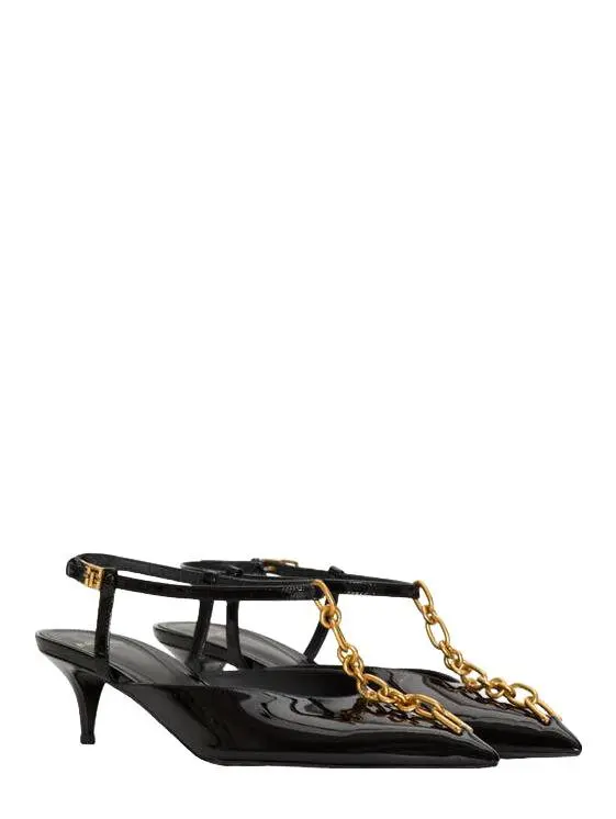 Balmain Patent Leather Sync Chain Slingbacks - Black