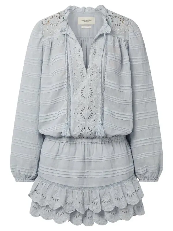 Isabel Marant Étoile Preya Ruffled Cotton Mini Dress - Light Blue
