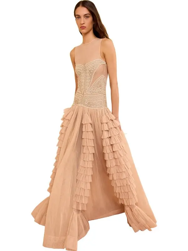 Ulla Johnson Orla Crochet & Tulle Gown - Sandstone