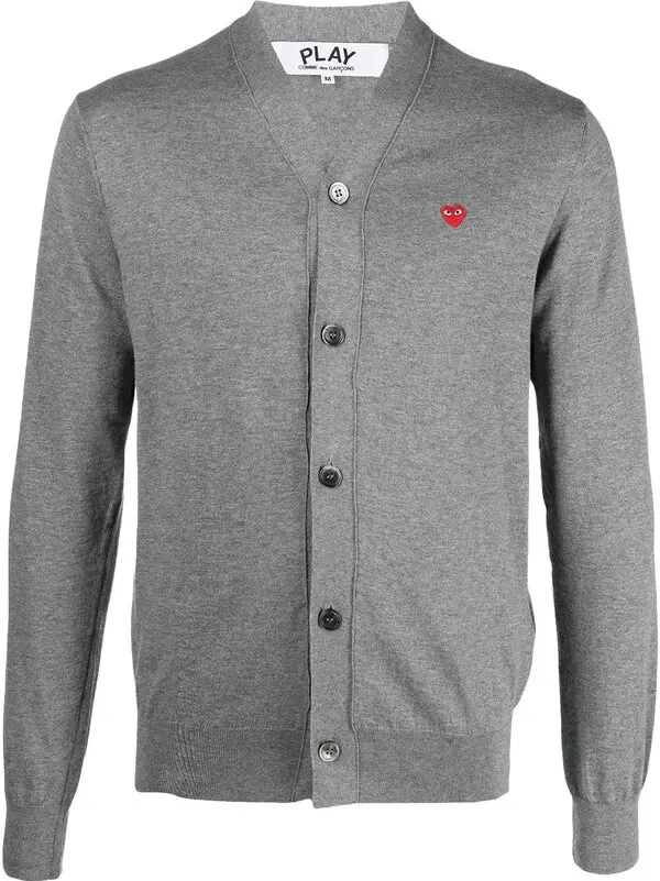 Play Comme Des Garcon Cardigan With Logo Embroidery - Gray
