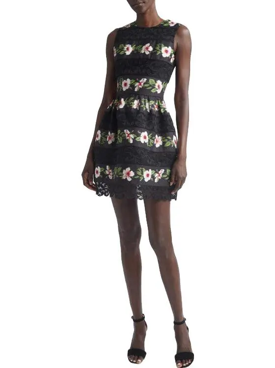 Oscar De La Renta Chiné Hibiscus Stripe Faille Dress - Black