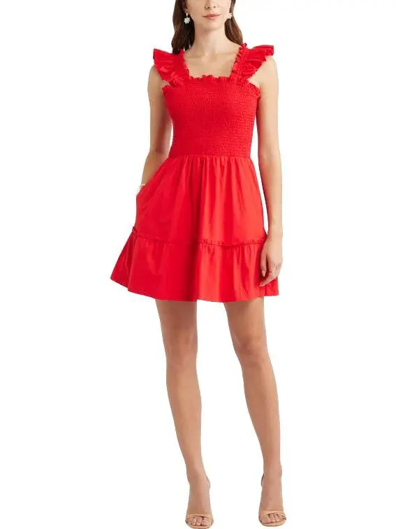 Chelsea28 Smocked Tiered Mini Dress - Red Bloom