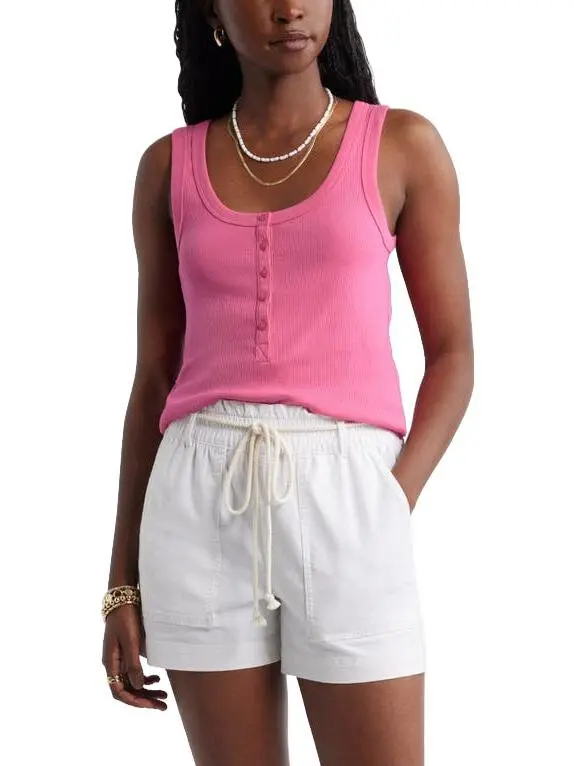 Caslon Cotton Blend Rib Henley Tank - Pink Shock