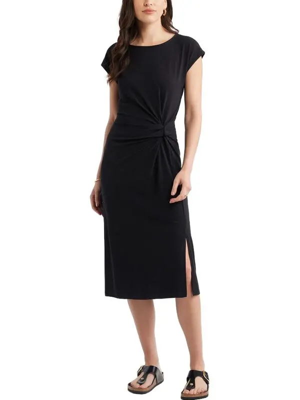 Caslon Twist Cotton Blend Knit Midi Dress - Black