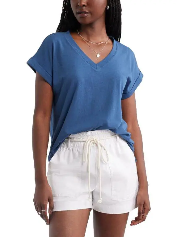 Caslon Roll Cuff V-neck T-shirt - Navy Denim