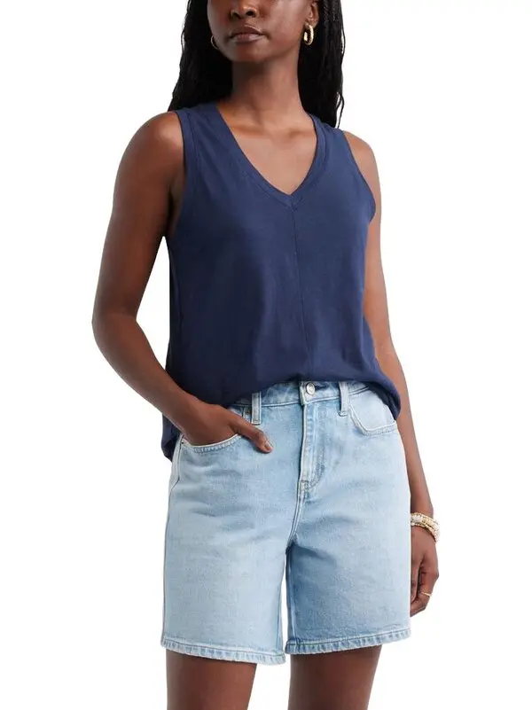 Caslon Cotton Blend Slub Swing Tank - Navy Still